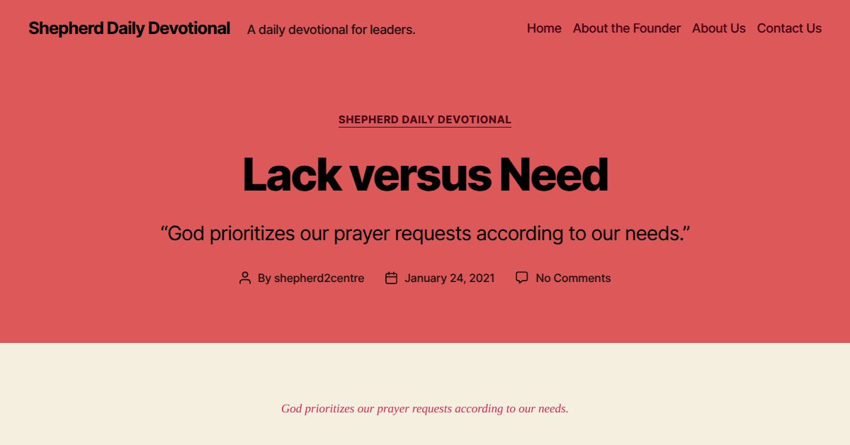 Lack versus Need – Shepherd Daily Devotional